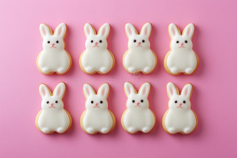 Cute Bunny-shaped Cookies with Icing, Arranged on a Pink Background ...