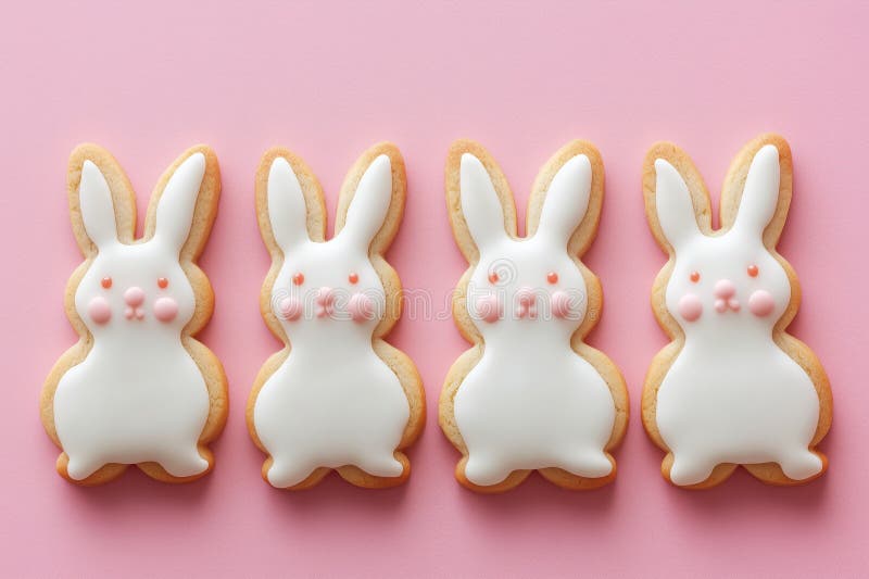 Cute Bunny-shaped Cookies with Icing, Arranged on a Pink Background ...