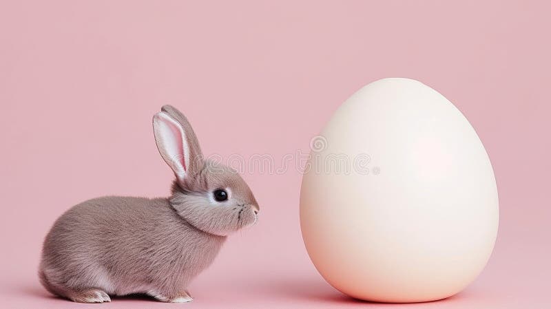 Cute Bunny and Single Easter Egg. Concept of Happy Easter Day Stock ...