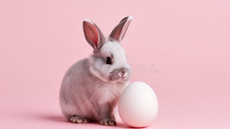 Cute Bunny and Single Easter Egg. Concept of Happy Easter Day Stock ...