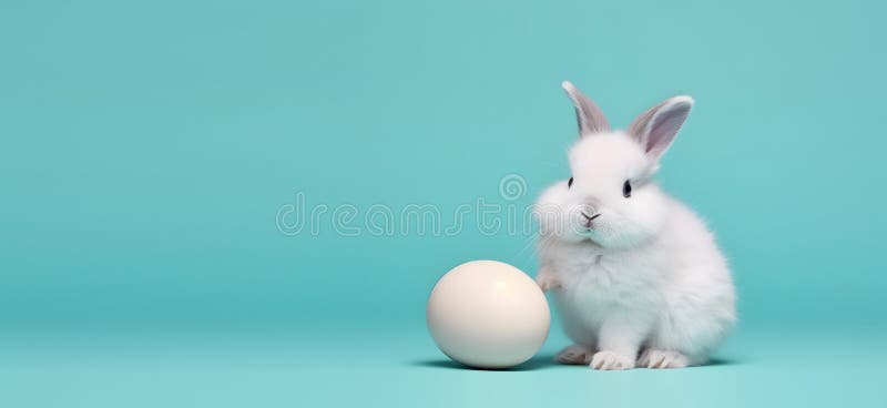 Cute Bunny and Single Easter Egg. Concept of Happy Easter Day Stock ...