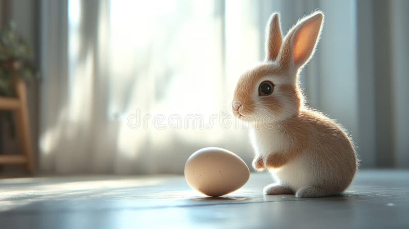 Cute Bunny and Single Easter Egg. Concept and Idea of Happy Easter Day ...