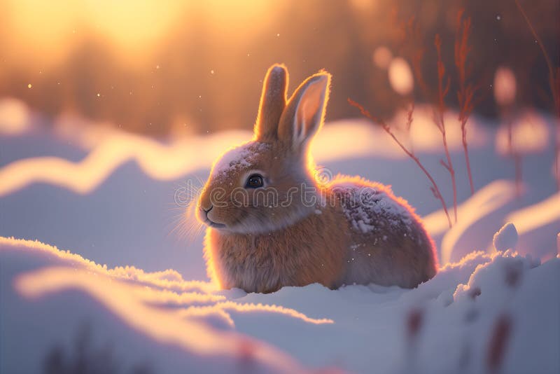 Cute Bunny Siting on the Snow in the Meadow Stock Illustration ...