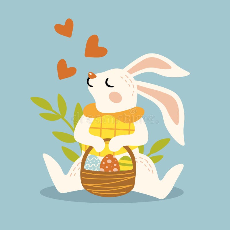 Cute Bunny Sitting with a Basket of Easter Eggs Stock Vector ...