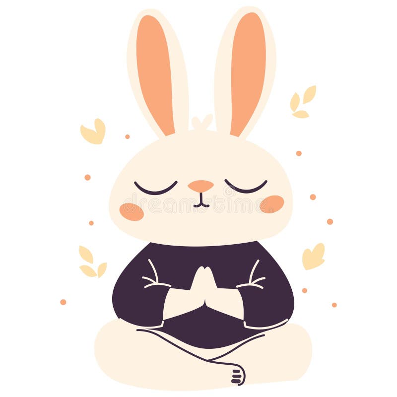 Cute Bunny Sitting in Lotus Pose and Meditating. Flat Vector ...
