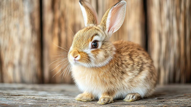 Cute Bunny Sitting on Wood, Rustic Background. Easter Card Stock ...