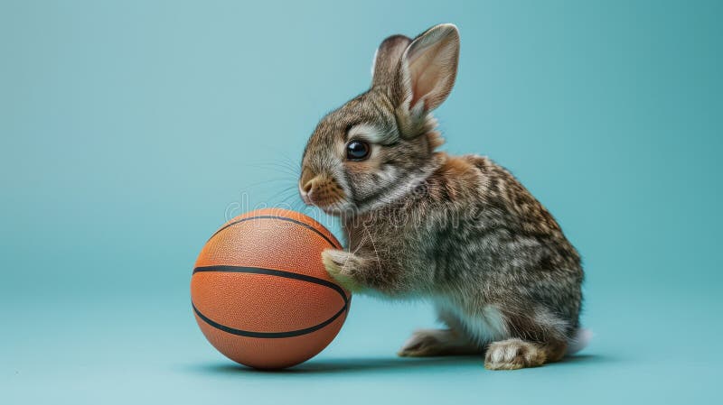 Cute Bunny Slam Dunk on Solid Background - Playful Rabbit Playing ...