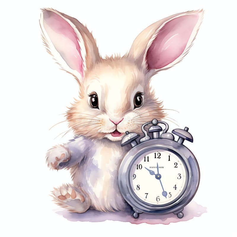 Cute Bunny with Stopwatch Watercolor Illustration Stock Illustration ...