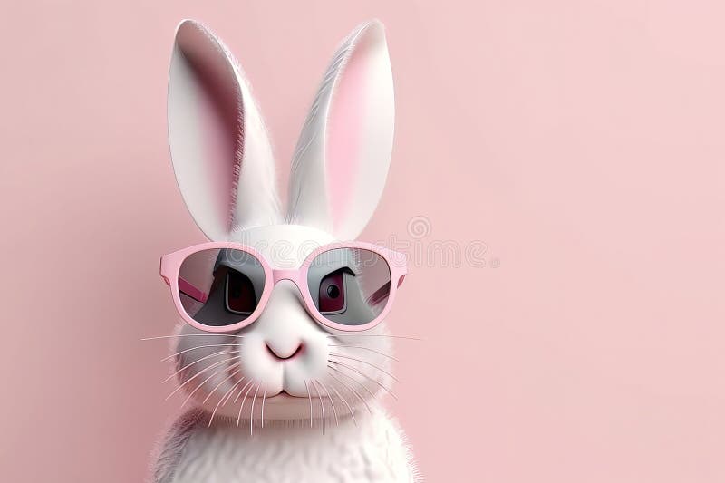 Cute Bunny with Sunglasses on Pink Background with Copy Space Stock ...