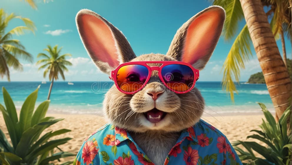 Cute Bunny in Sunglasses Sunny Beach Stock Illustration - Illustration ...