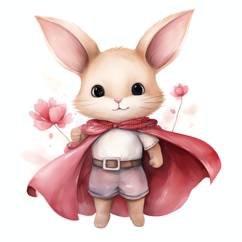 Cute Bunny with Superhero Cape Watercolor Illustration Stock ...