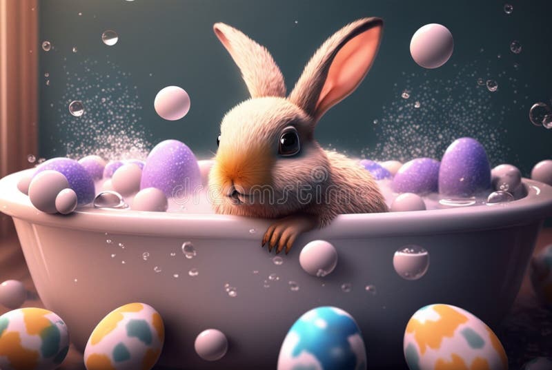 Cute Bunny Taking a Bath in a Bath with Balls. Generative Ai Stock ...