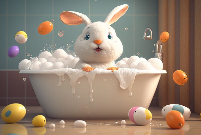 Cute Bunny Taking a Bath in a Bath with Balls. Generative Ai Stock ...