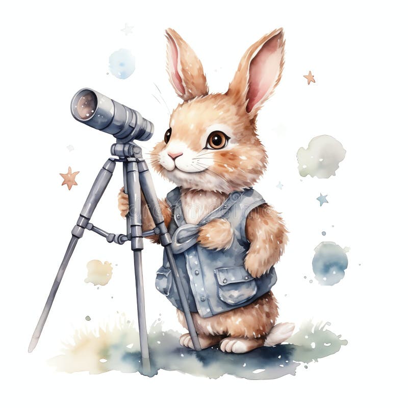 Cute Bunny with Telescope Watercolor Illustration Stock Illustration ...