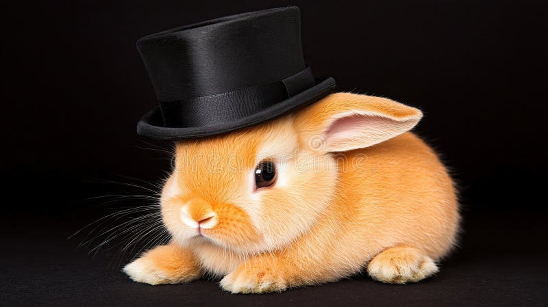 Cute Bunny, Top Hat, Black Background, Studio Shot, Easter Stock Image ...