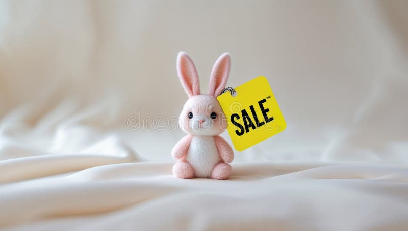 Cute Bunny Toy with Sale Tag on a Soft Background Stock Photo - Image ...