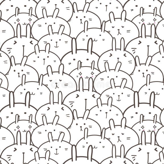 Cute Bunny Vector Pattern Background. Funny Doodle Stock Vector ...