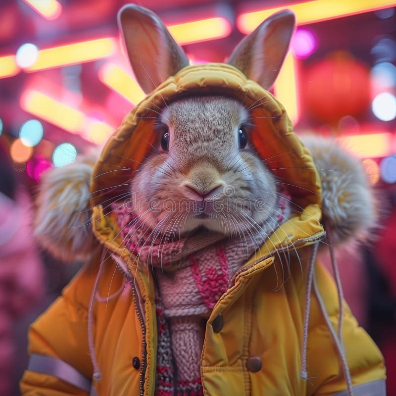 Bunny in a Yellow Jacket stock illustration. Illustration of portrait ...