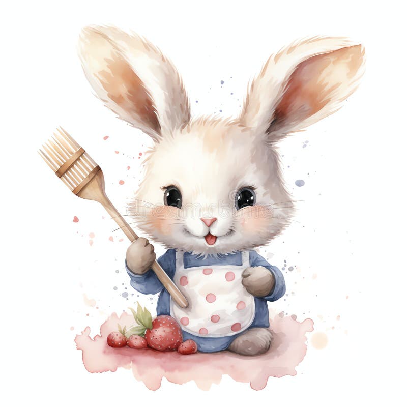 Cute Bunny with Whisk Watercolor Illustration Stock Illustration ...