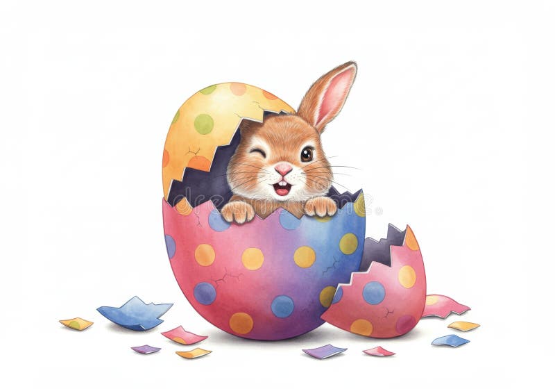 Cute Bunny Winking in Colorful Polka Dot Eggshell: Easter Joy and ...