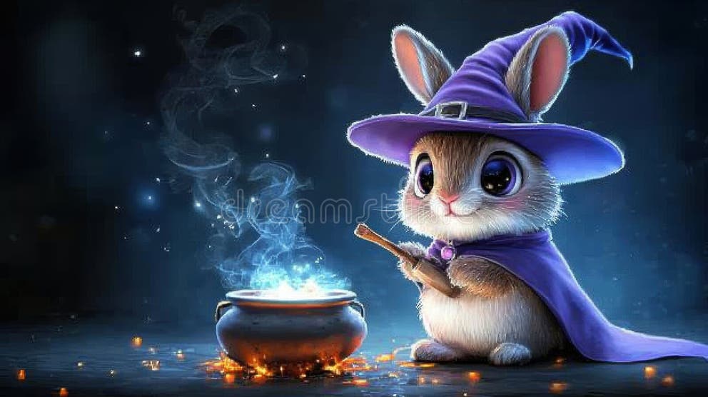 Cute Bunny Witch stock illustration. Illustration of kawaii - 335607061