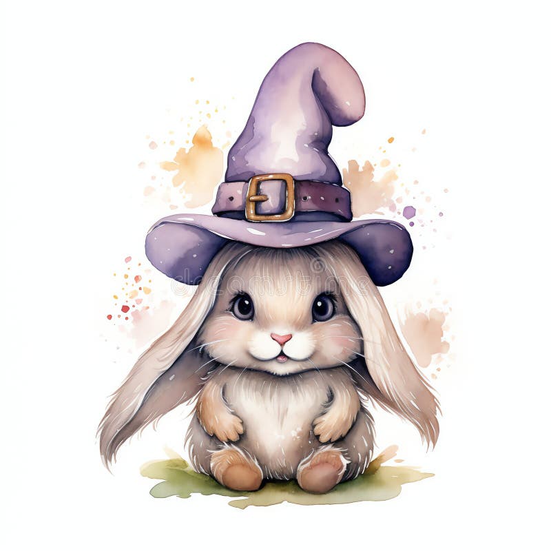 Cute Bunny with Wizard Hat Watercolor Illustration Stock Illustration ...