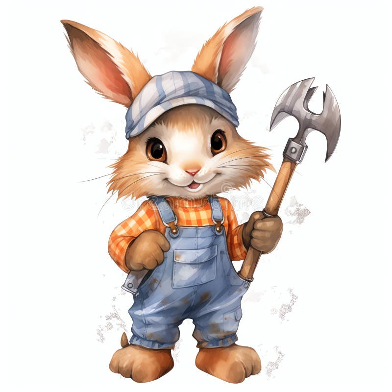 Cute Bunny with Wrench Watercolor Illustration Stock Illustration ...