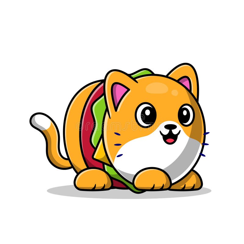 Cute Burger Cat Cartoon Icon Illustration Stock Vector - Illustration ...
