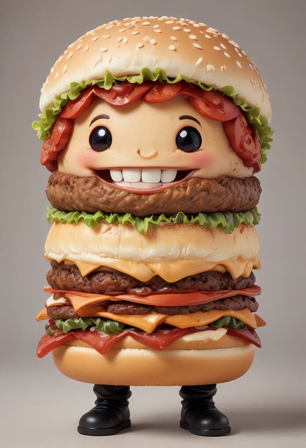 Cute Burger Character with Smile Character Stock Illustration ...