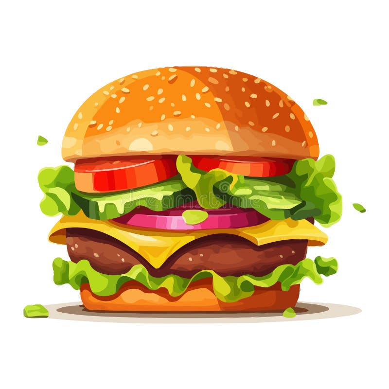 Cute Burger. Image of a Cheeseburger. Appetizing Hamburger in Flat ...