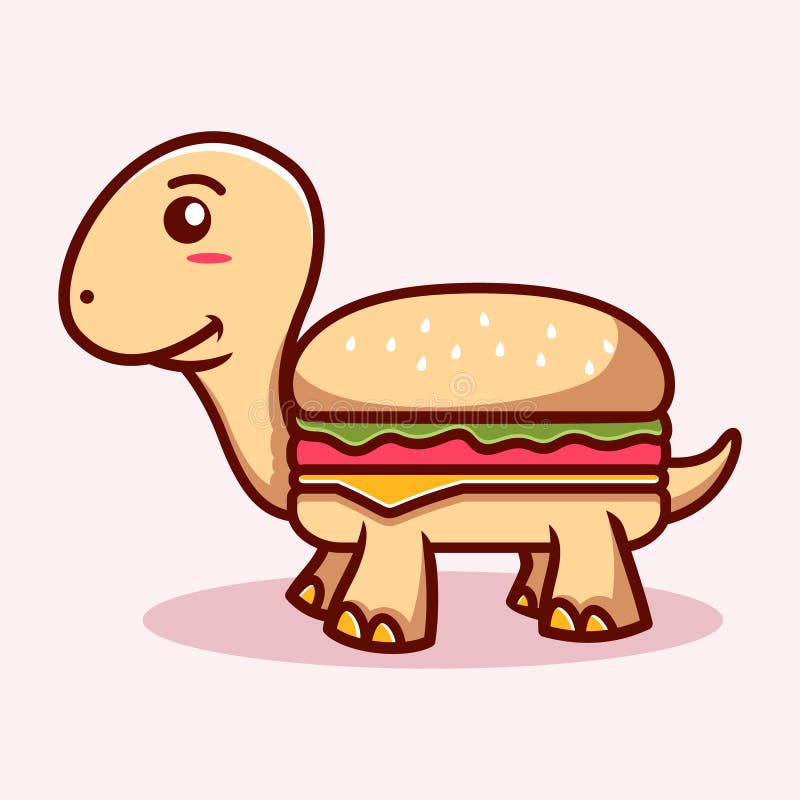 Cute Burger and Turtle Illustration. Animal Flat Cartoon Style Stock ...