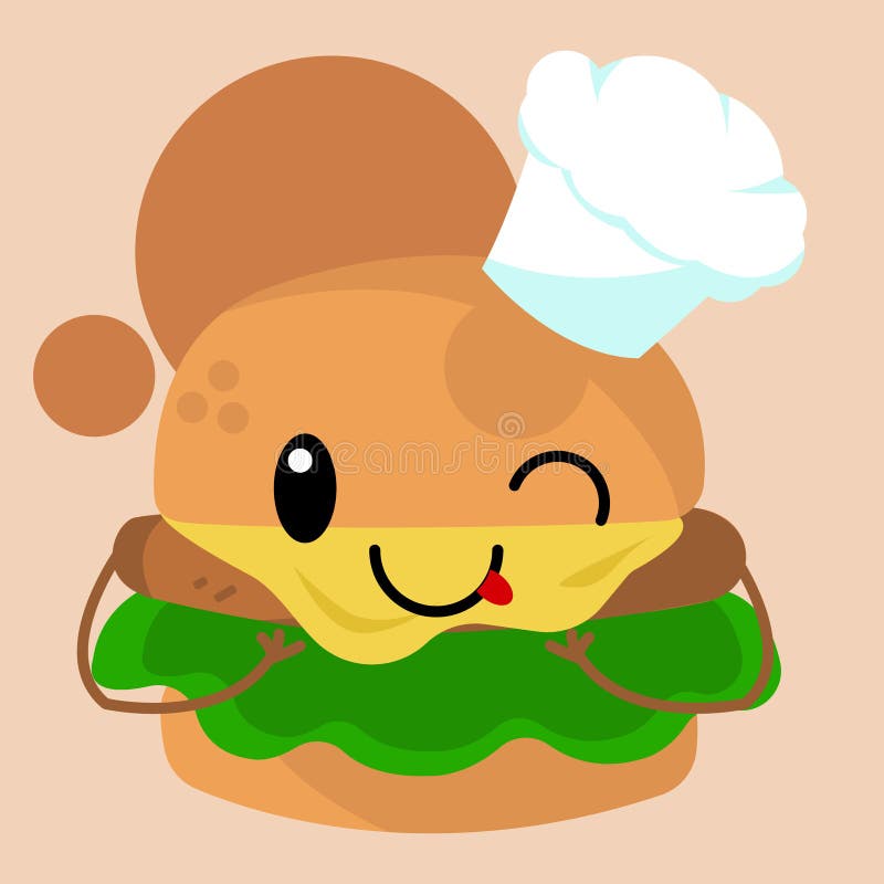 Cute Burger Wear a Chef Hat Flat Design Character Printable and ...