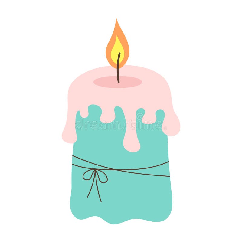 Cute Burning Candle with Wax and Bow. Cartoon Flat Vector Illustration ...