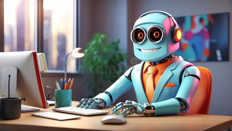Cute Business Cartoon Robot Working the Office Stock Illustration ...