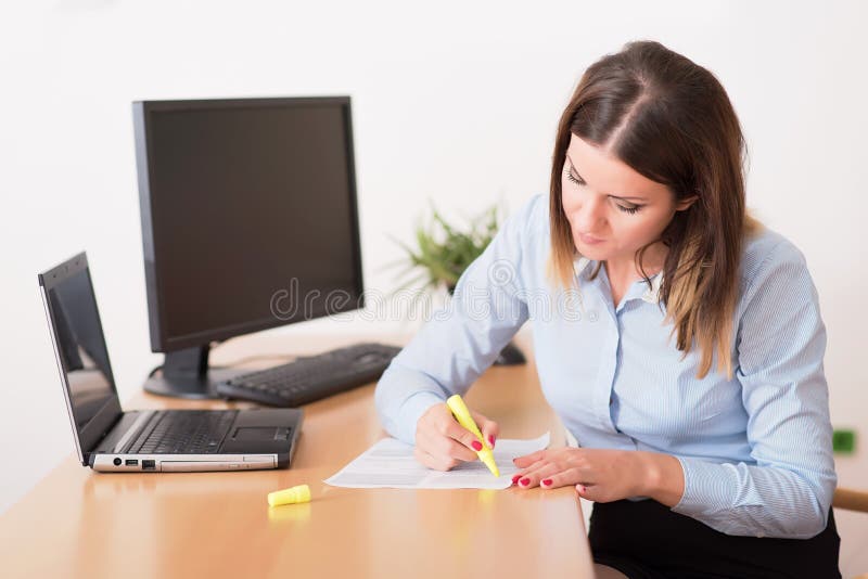 Cute Business Woman Working in the Office Stock Image - Image of ...