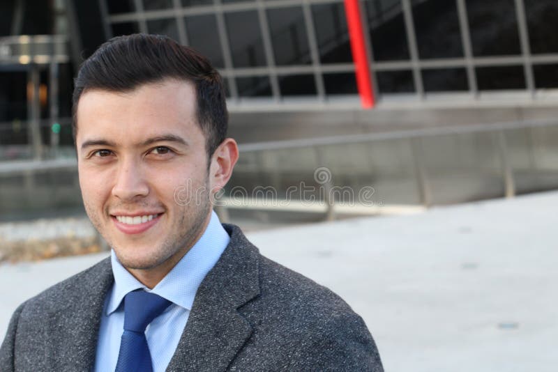 Cute Businessman Smiling with Copy Space Stock Photo - Image of full ...