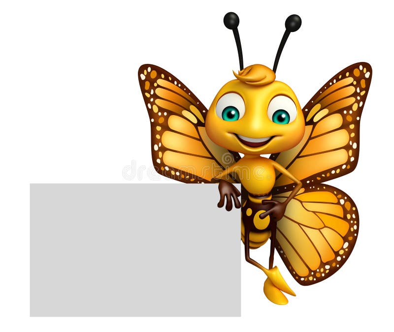 Cute Butterfly Cartoon Character with Board Stock Illustration ...