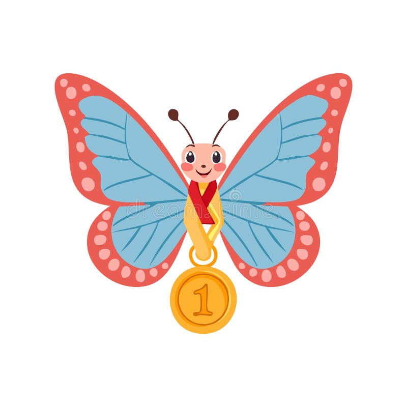 Cute Butterfly with Medal stock vector. Illustration of cartoon - 361550311