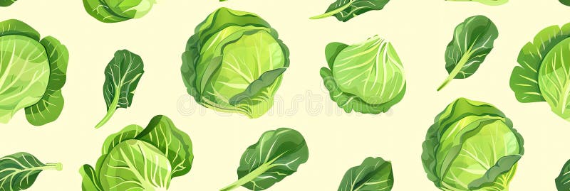 Cute Cabbage Background Head of Green Cabbage Stock Illustration ...