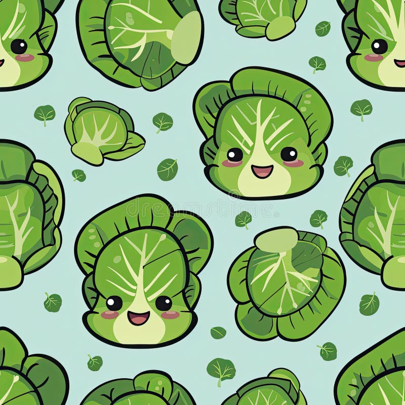 Cute Cabbage Background Head of Green Cabbage Stock Illustration ...