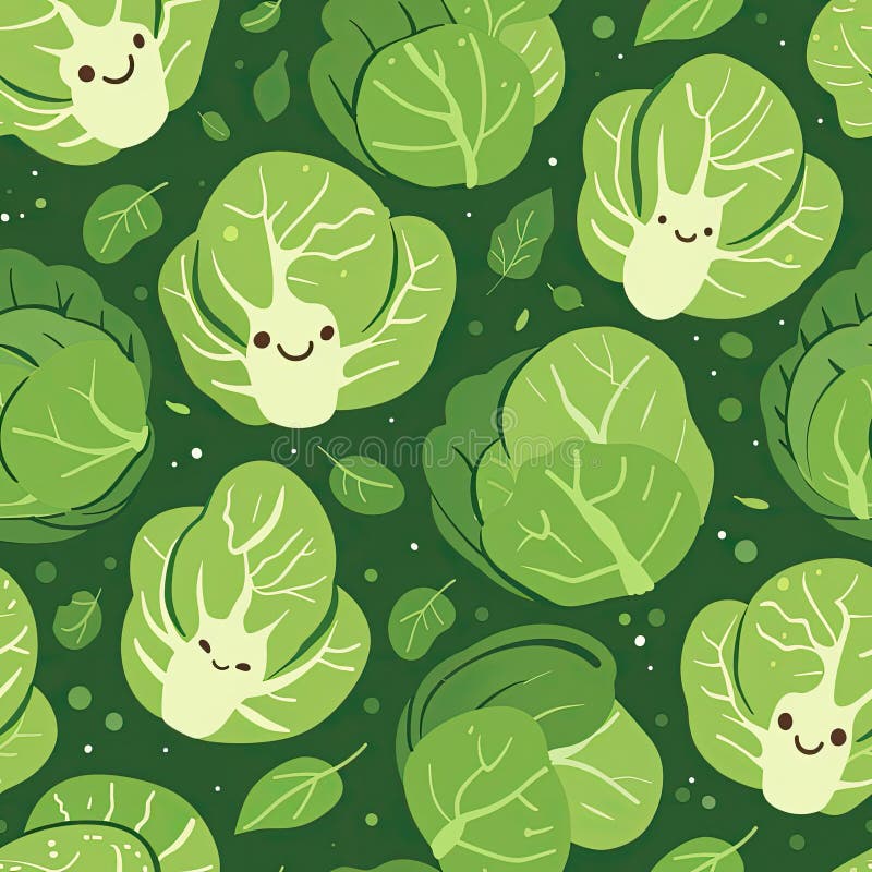Cute Cabbage Background Head of Green Cabbage Stock Illustration ...