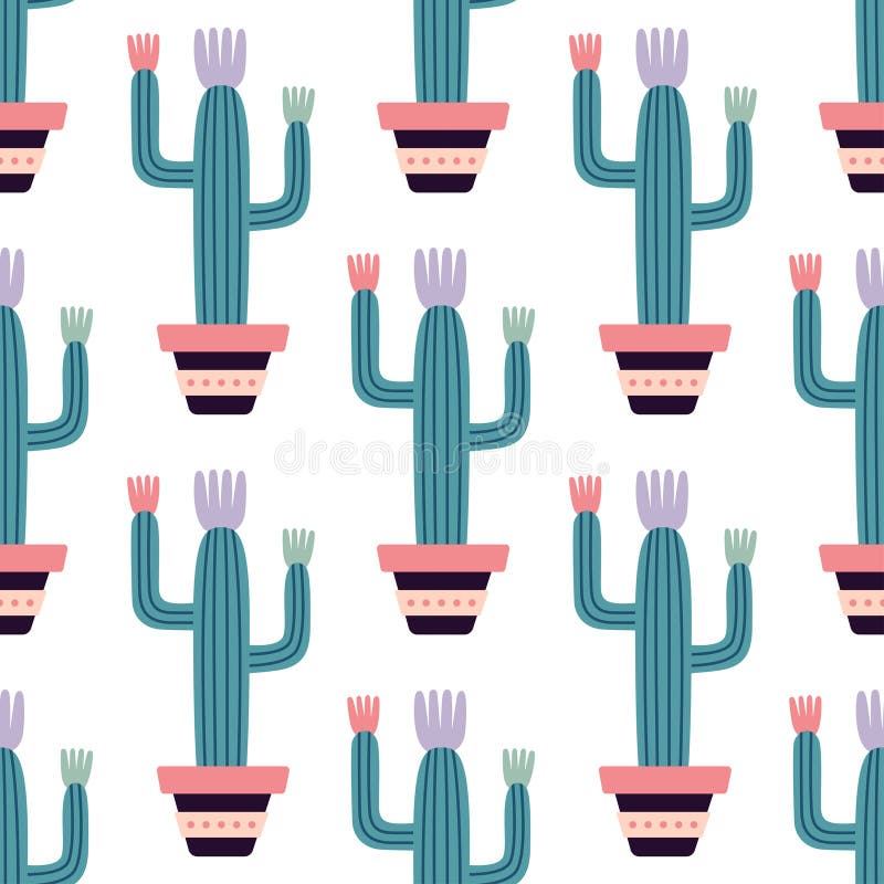 Cute Cacti in Boho Style. Cactus Seamless Pattern. Trendy Boho ...