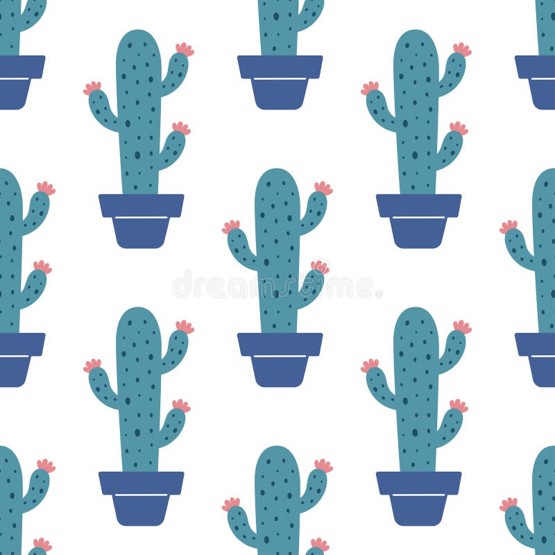 Cute Cacti in Boho Style. Cactus Seamless Pattern. Trendy Boho Texture ...