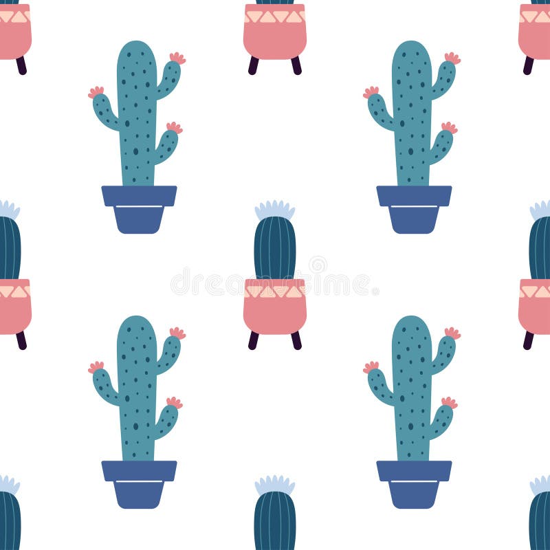 Cute Cacti in Boho Style. Cactus Seamless Pattern. Trendy Boho Pattern ...