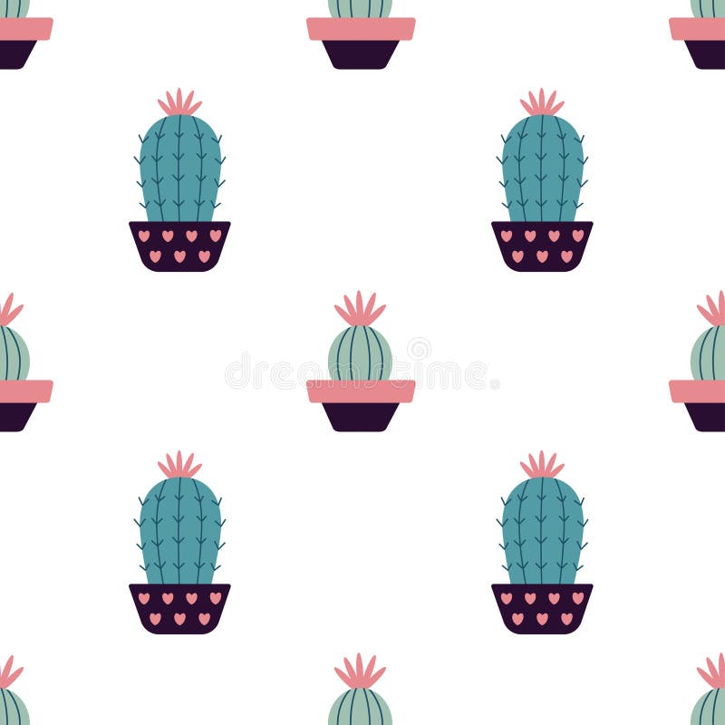 Cute Cacti in Boho Style. Cactus Seamless Pattern. Trendy Boho Pattern ...