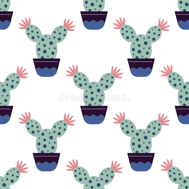 Cute Cacti in Boho Style. Cactus Seamless Pattern. Trendy Boho Texture ...