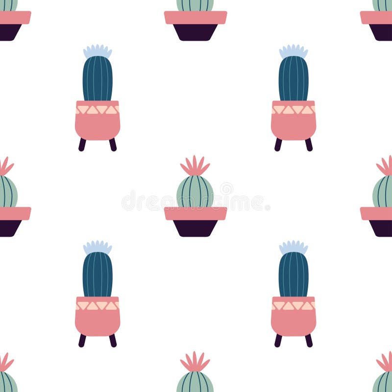 Cute Cacti in Boho Style. Cactus Seamless Pattern. Trendy Boho Texture ...
