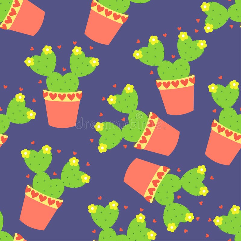 Cute Cacti, Flowerpots. Seamless Pattern with Cute Cacti. Nature,spring ...