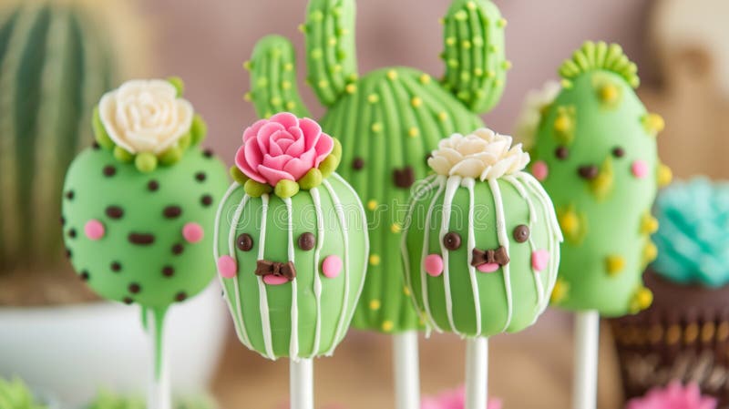Cute Cactus Cake Pops Beautifully. Generative Ai Stock Illustration ...