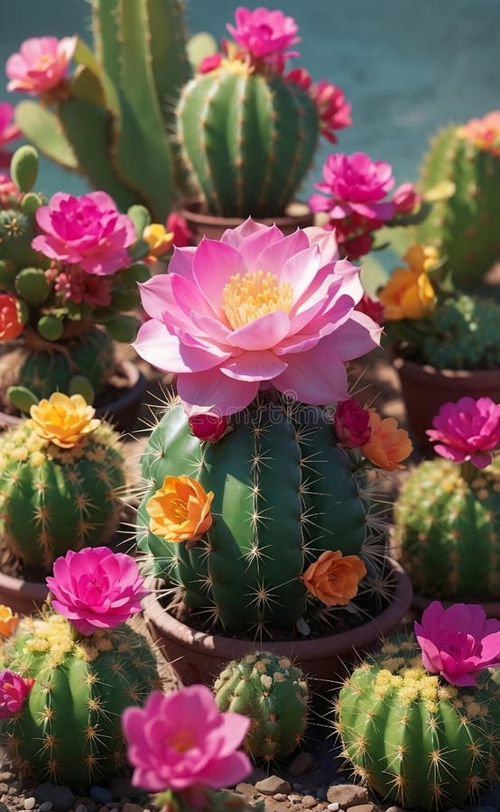 A Cute Cactus Plants with Sweet Flowers Illustration Stock Illustration ...